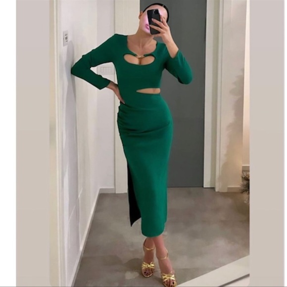 Zara | Dresses | Zara Green Cut Out Dress | Poshmark